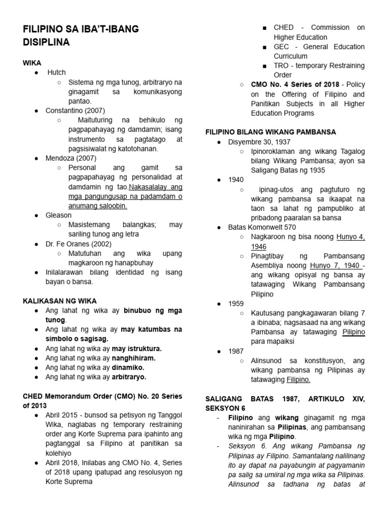 Filipino Sa Iba'T-ibang Disiplina Wk1 | PDF