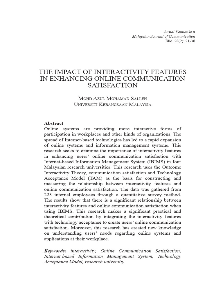 The Impact of Interactivity Features in Enhancing Online Communication Satisfaction | PDF ...