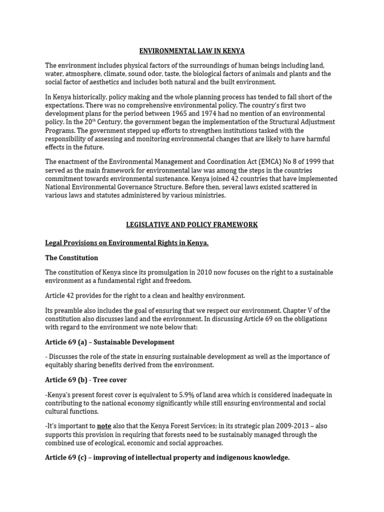 ENVIRONMENTAL LAW IN KENYA Notes | PDF | Environmental Impact ...