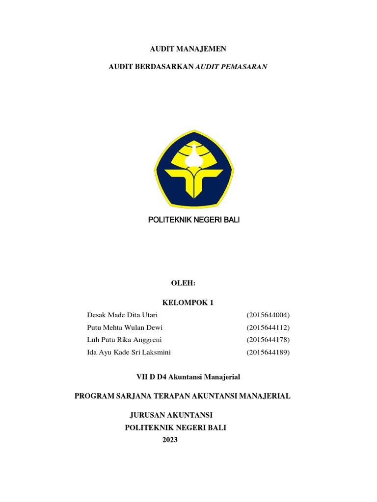 Kelompok 1 Audit Manajemen - Audit Pemasaran | PDF