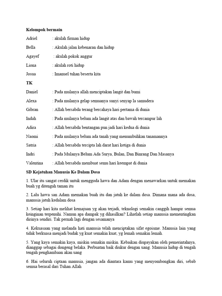 Liturgi Paud TK Kharisma | PDF