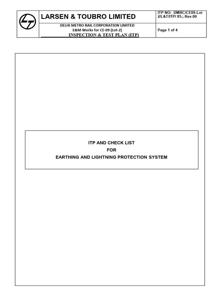 Itp & Check List For Earthing and Lightning Protection System Rev 03 | PDF | Civil Engineering ...