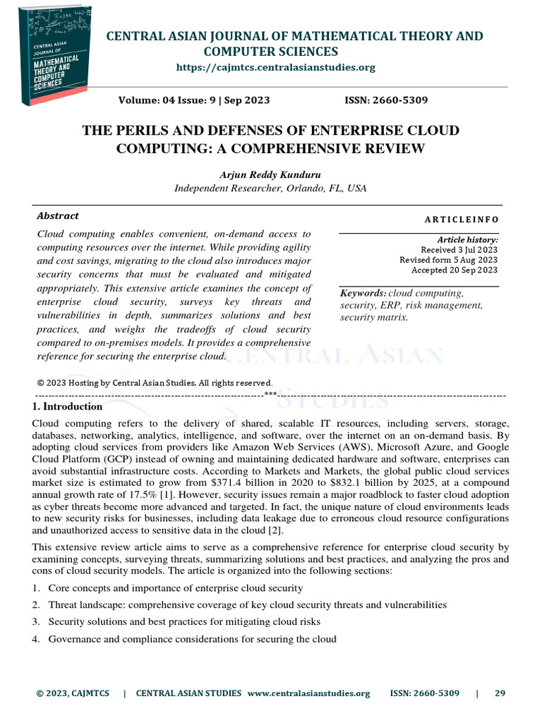 The Perils and Defenses of Enterprise Cloud Computing: A Comprehensive Review | PDF