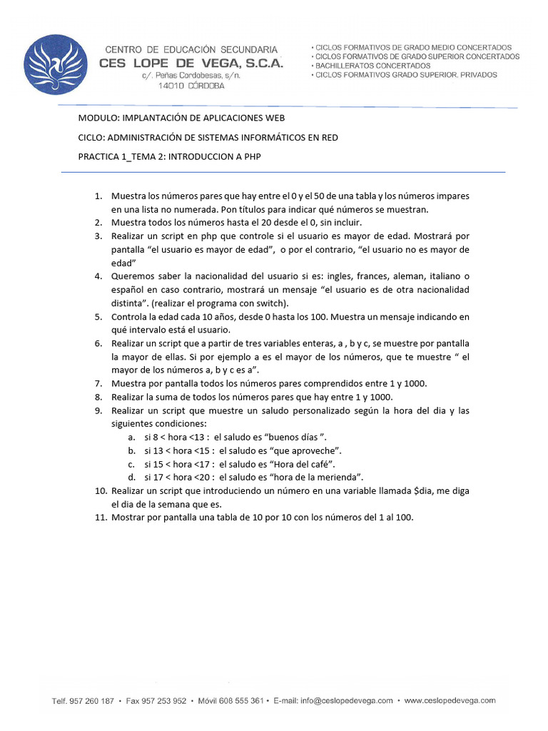 Practica1 - Tema 2 - Introduccion A PHP | PDF