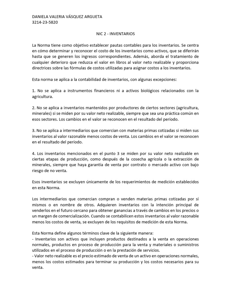 Resumen Nic 2 | PDF | Costo | Inventario