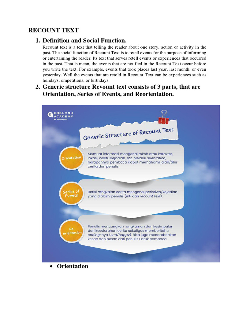 Recount Text 1. Definition and Social Function.: - Orientation | PDF ...