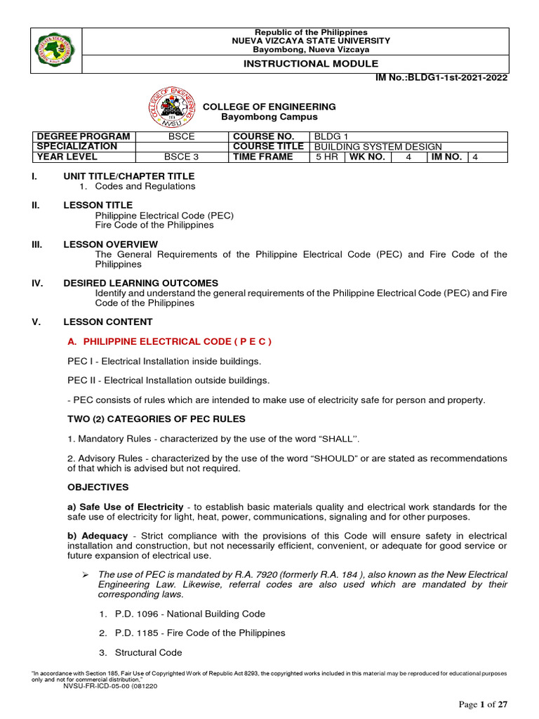 MODULE 4 Electrical Codes and Fire Codes of The PH | Download Free PDF ...