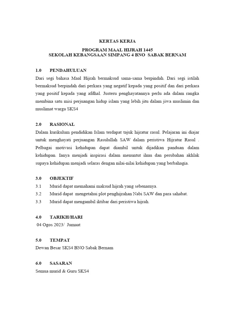 Kertas Kerja Maal Hijrah SKS4 | PDF