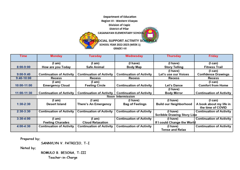Ces PSS Activity Schedule | PDF