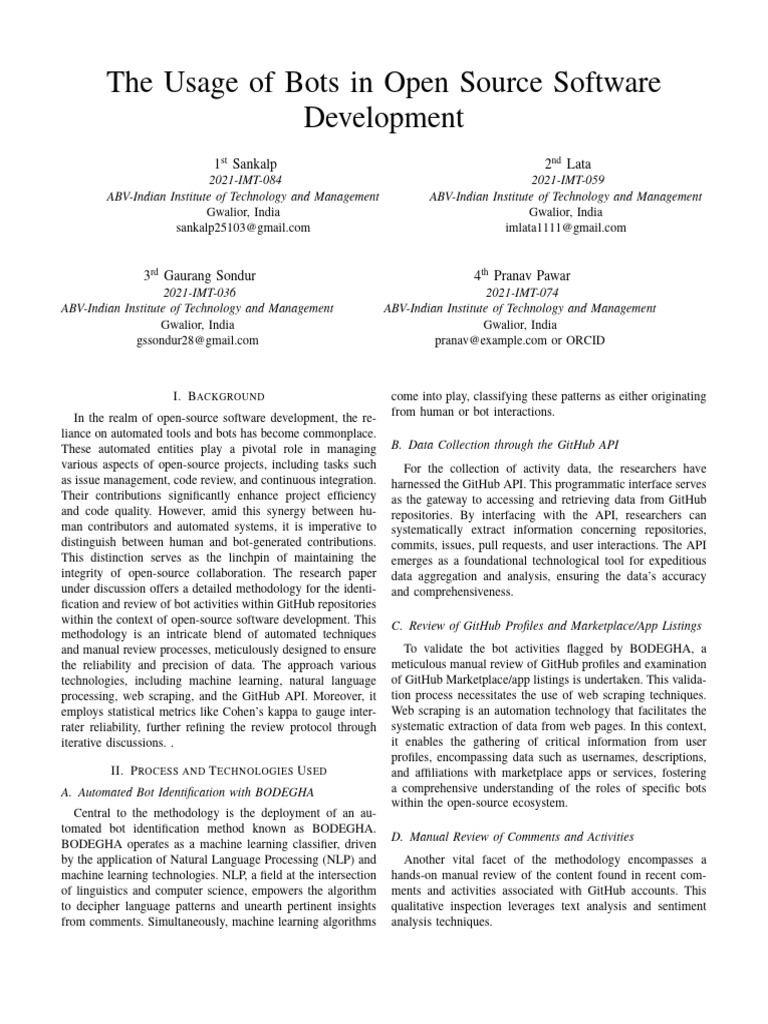 The Usage Of Bots In Open Source Software Development Pdf Reliability Engineering Data