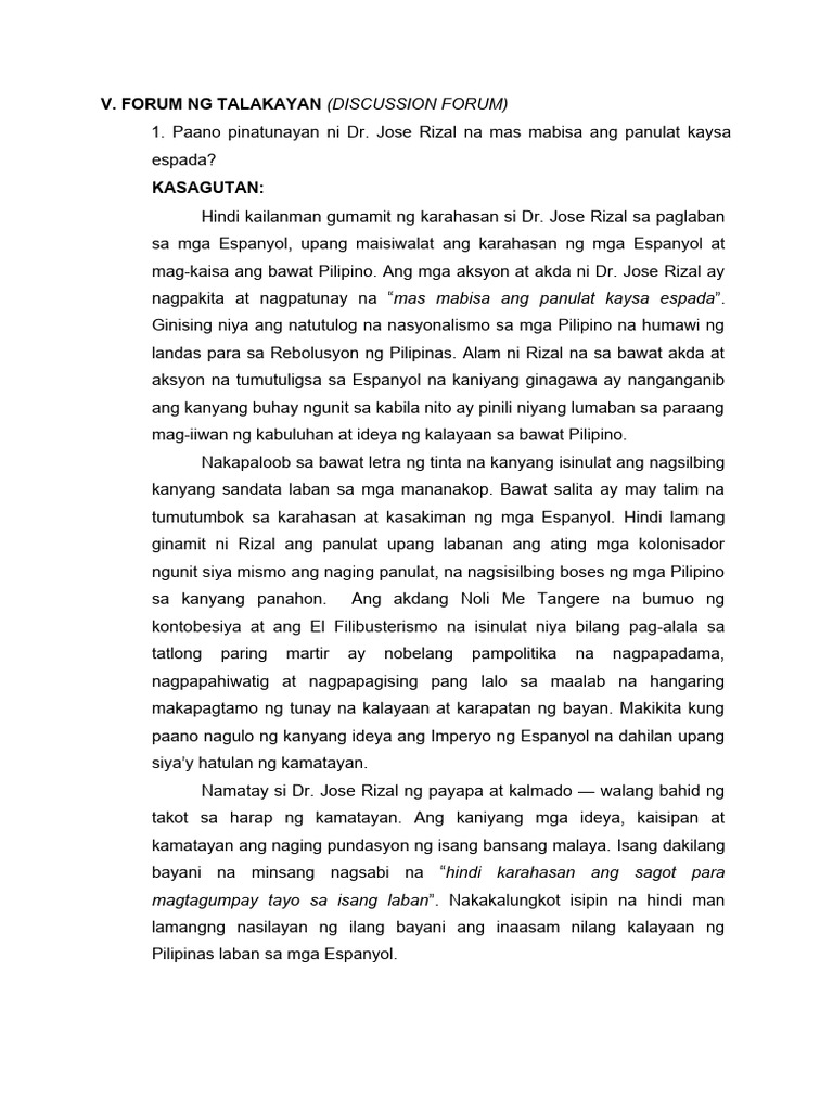 Paano Pinatunayan Ni Dr. Jose Rizal Na Mas Mabisa Ang Panulat Kaysa ...