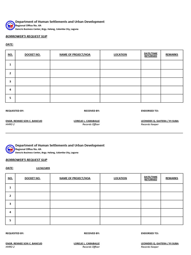 Borrower's Request Slip - 1685488169 | PDF