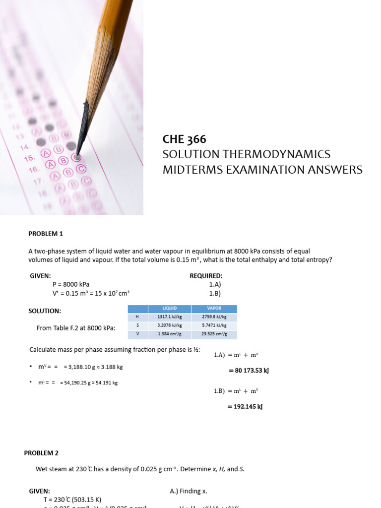 Sol Thermo Midterm Ans | PDF | Phase (Matter) | Vapor