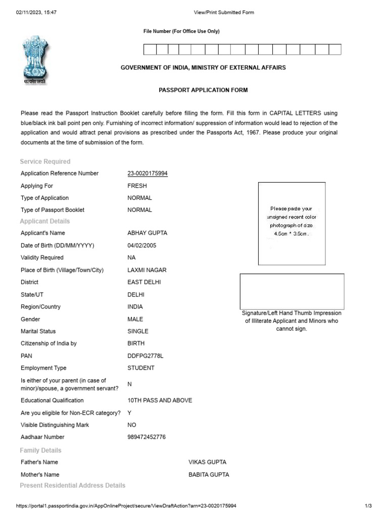 Submitted Passport Form | PDF