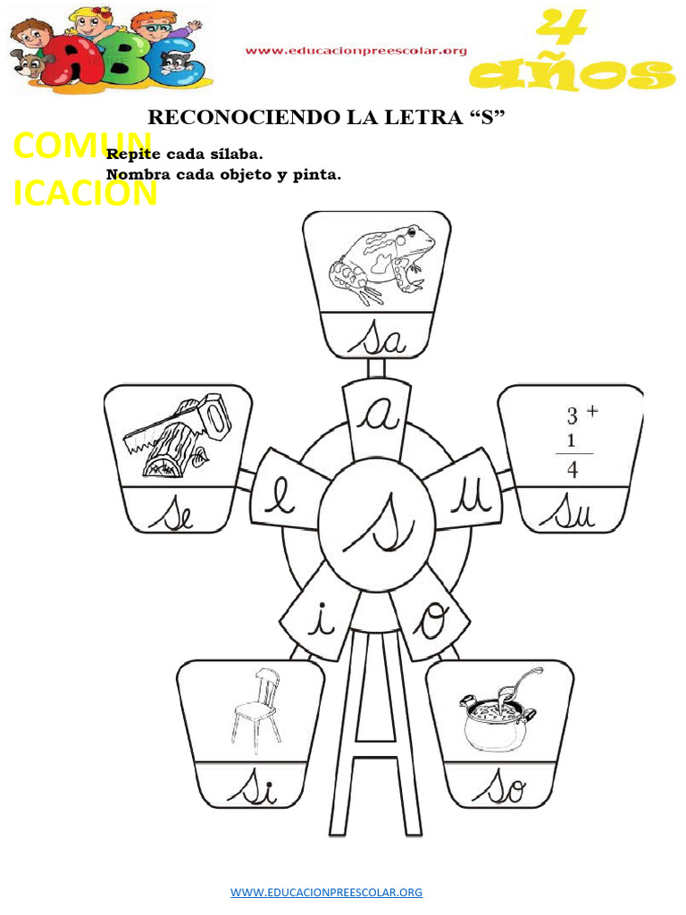 Fichas de La Letra S para Niños de 4 Años | PDF