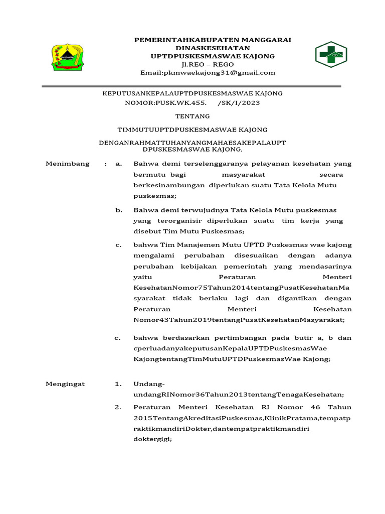 SK Mutu Pusk Wae Kajong 2023 | PDF | Pengembangan Diri