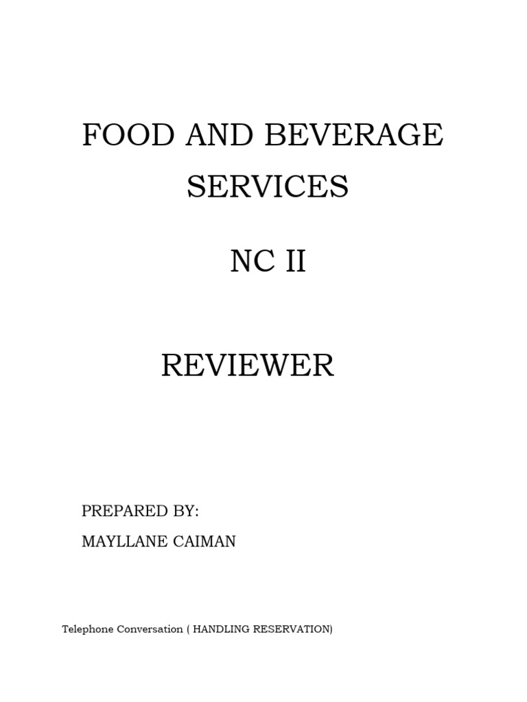 FBS NC Ii Reviewer 1 | PDF | Tableware | Cooking