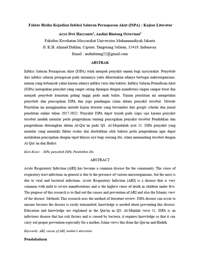 Faktor Risiko Kejadian Infeksi Saluran Pernapasan Akut (ISPA) - Andini ...