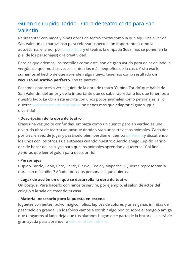 Obra de Teatro - Cupido Tarido | PDF