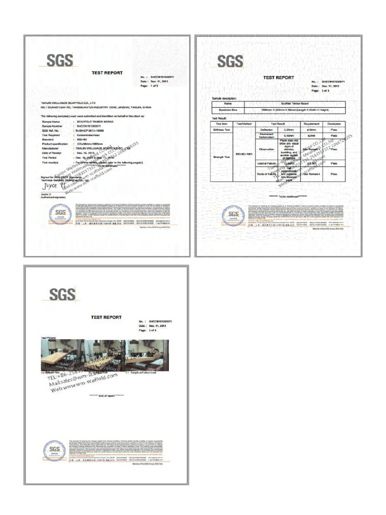 9 BS2482 Timber Scaffold Board Test Report Wellmade Scaffold | PDF