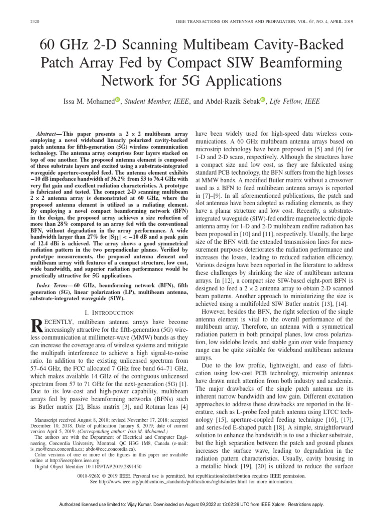 60 GHZ 2-D Scanning Multibeam Cavity-Backed Patch Array Fed by Compact ...