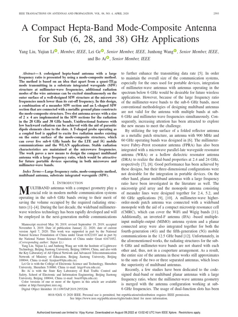 A Compact Hepta-Band Mode-Composite Antenna For Sub 6 28 and 38 GHZ Applications | PDF | Antenna ...