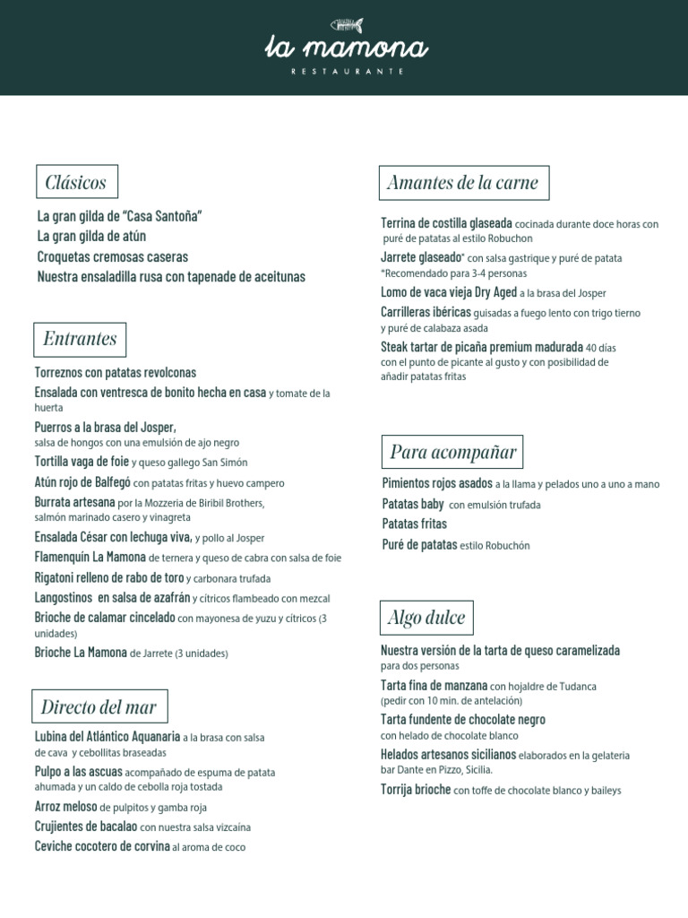 Grupo Lalala Mamona Chamberi Carta Noviembre 2022 PDF | PDF | ensalada ...