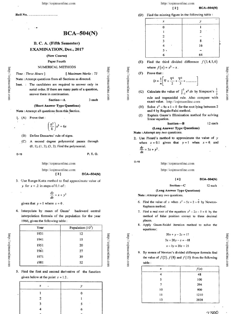 Bca 5 Sem Numerical Methods Bca 504n Dec 2017 | PDF