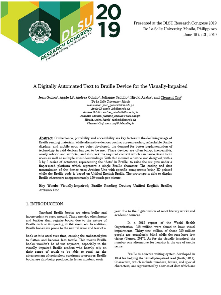 A Digitally Automated Text To Braille Device For The Visually Impaired ...