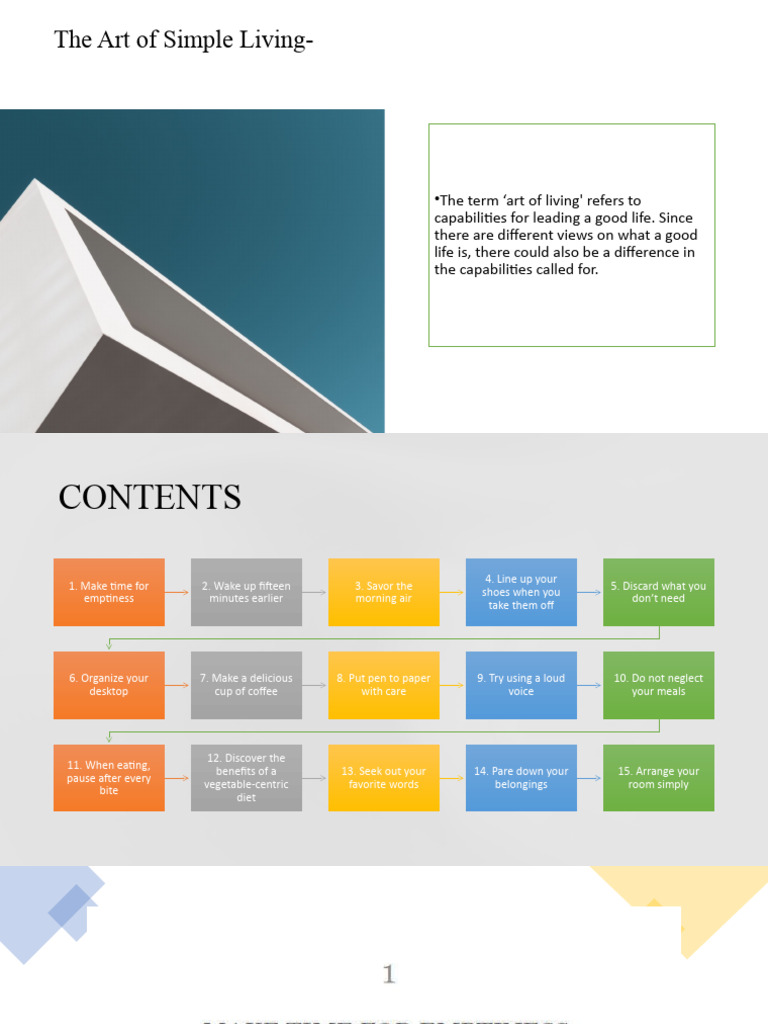 The Art of Simple Living PPT For Exam Sem 1 | PDF | Meal | Zen