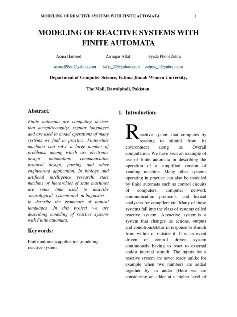 Finite Automata Project Pdf Formal Verification System