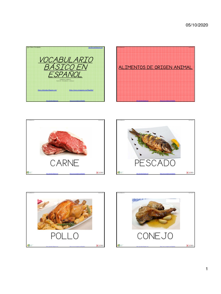 Vocabulario Básico en Español MAYÚSCULAS (6x6) | PDF | Cuisine ...
