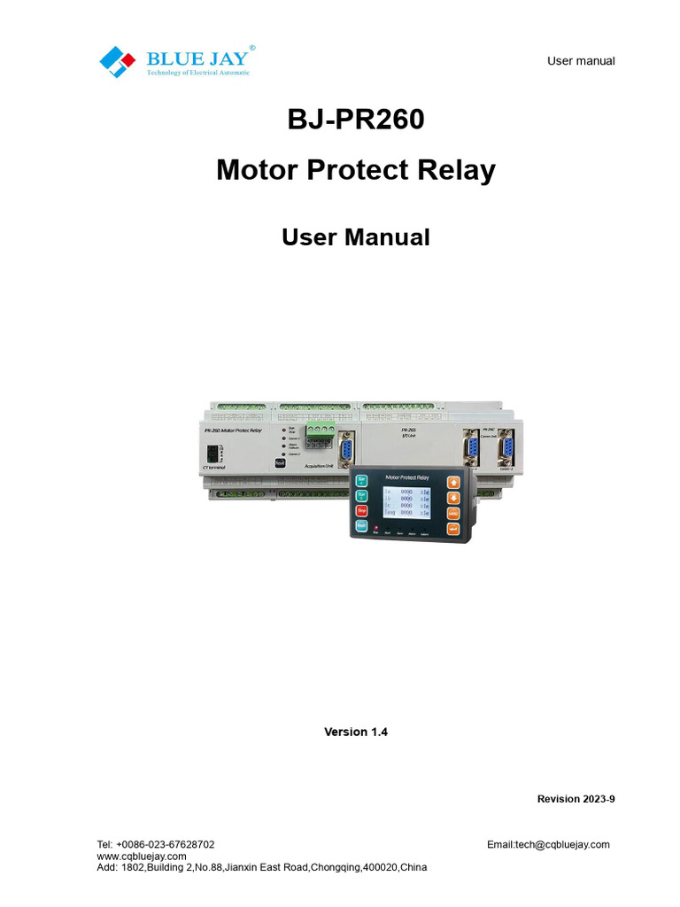 PR260 Motor Protect Relay User Manual V1.4 | PDF | Electric Motor ...