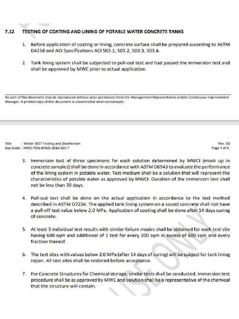 Water Tank Lining Specifications | PDF