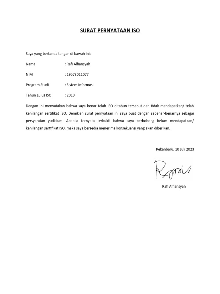 Surat Pernyataan Iso | PDF