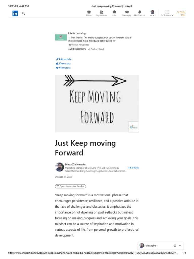 Just Keep Moving Forward - LinkedIn | PDF | Mindset | Psychological ...