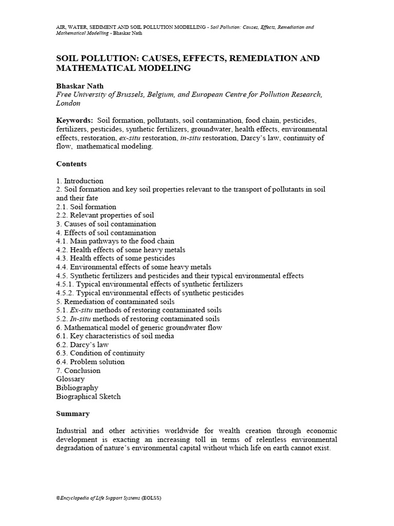 Soil Pollution: Causes, Effects, Remediation and Mathematical Modeling | PDF | Soil | Porosity