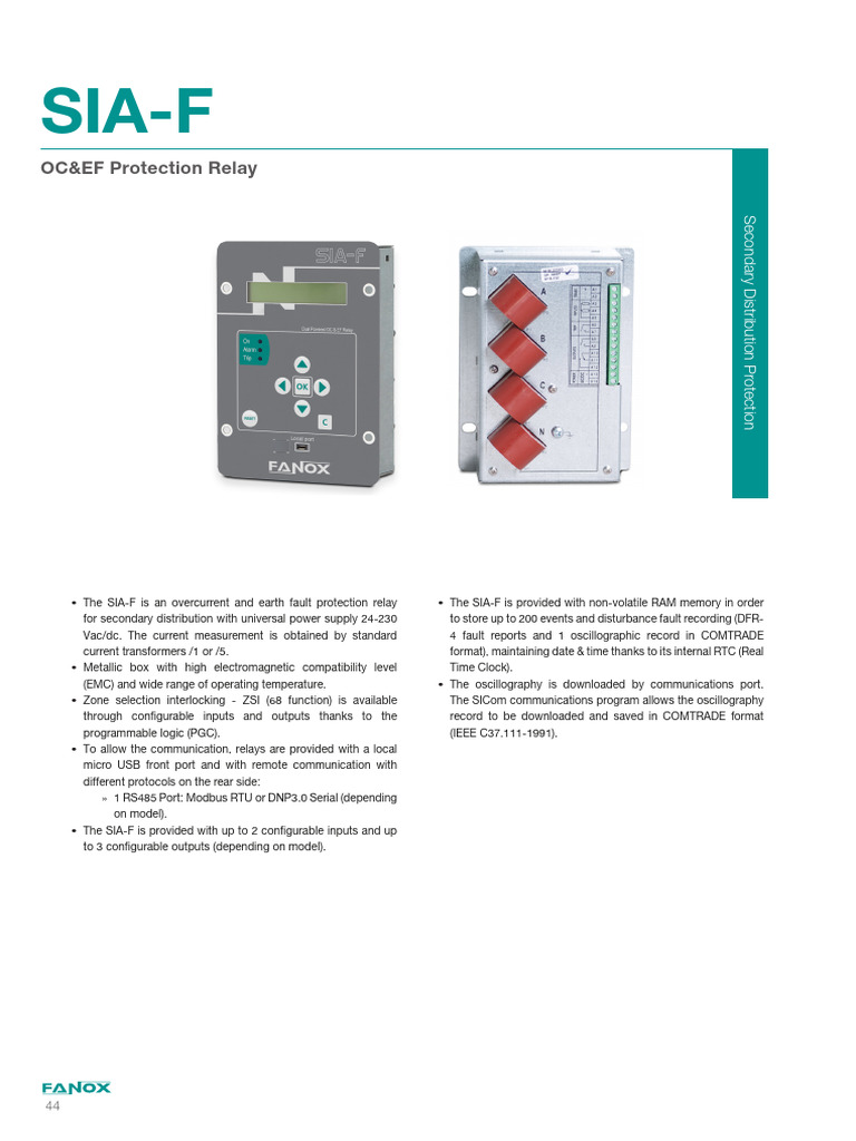 EN FANOX DATA SIAF SF6MetalCladSwitchgear ProtectionRelays R11 | PDF | Logic Gate | Power Supply