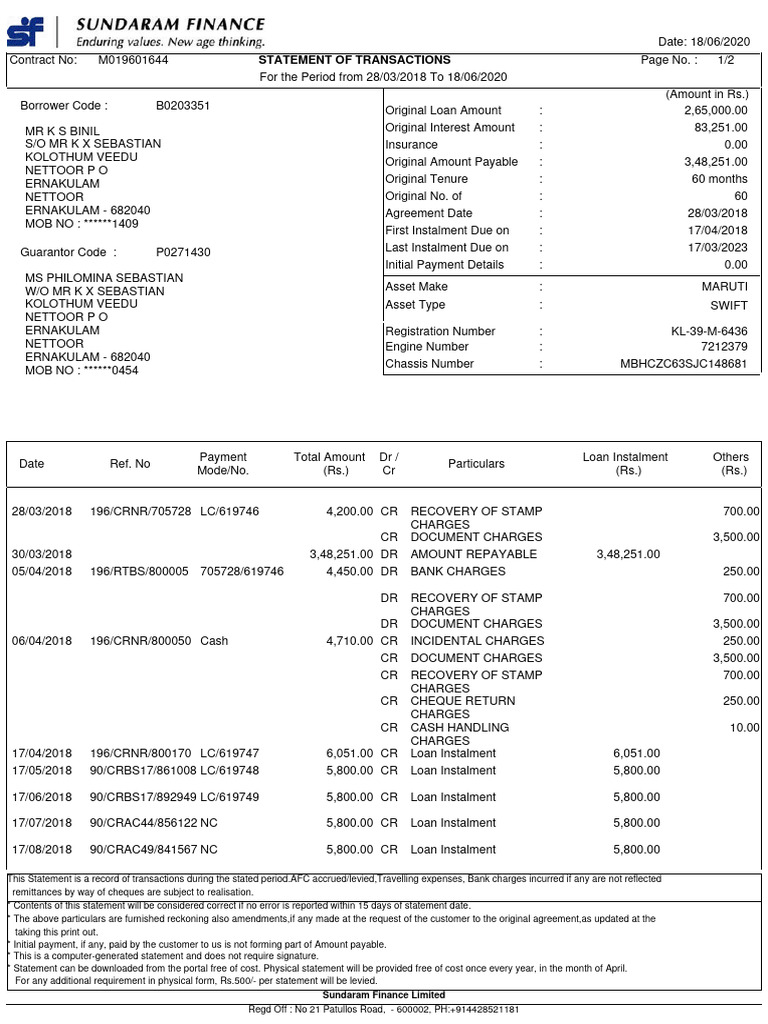 HP Statement of Accounts M019601644 | PDF | Cheque | Banks