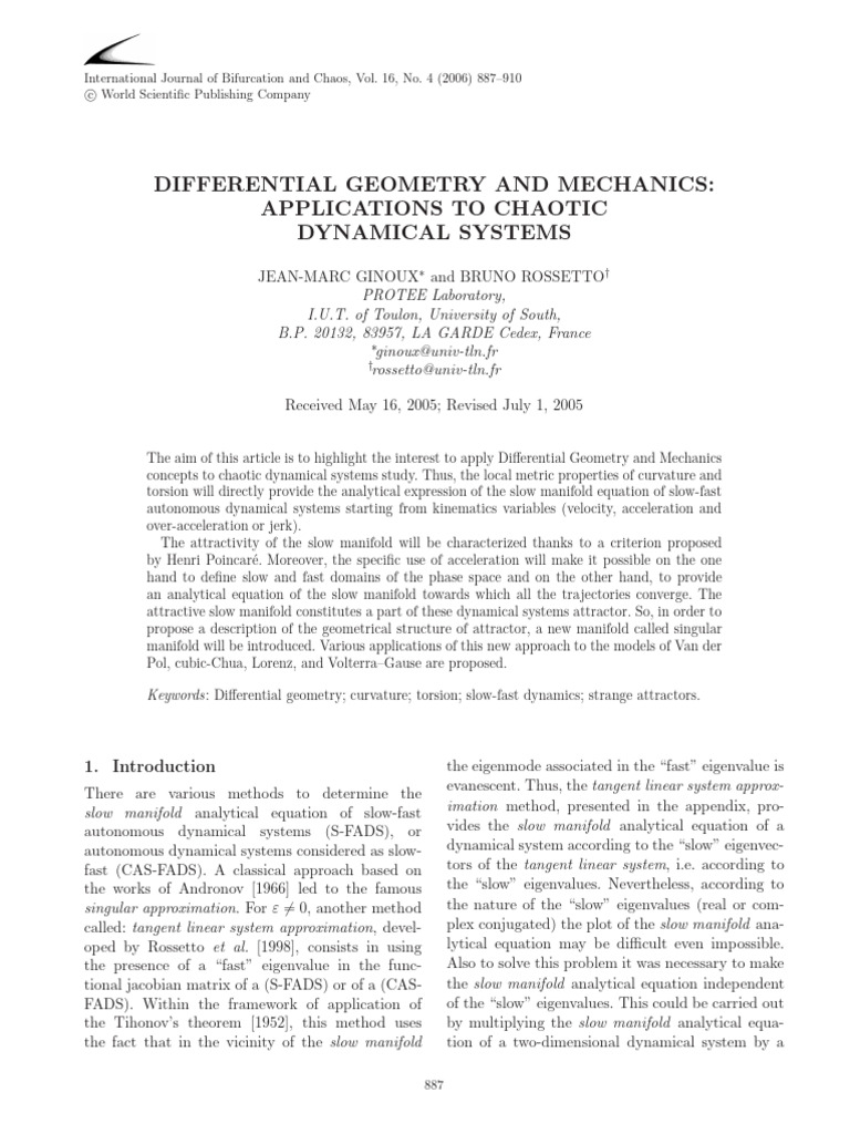Differential Geometry and Mechanics Applications To Chaotic Dynamical ... Differential Geometry and Mechanics Applications To Chaotic Dynamical ...