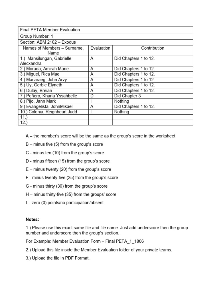 Member Evaluation Form - Final PETA - 1 - 2102 | PDF