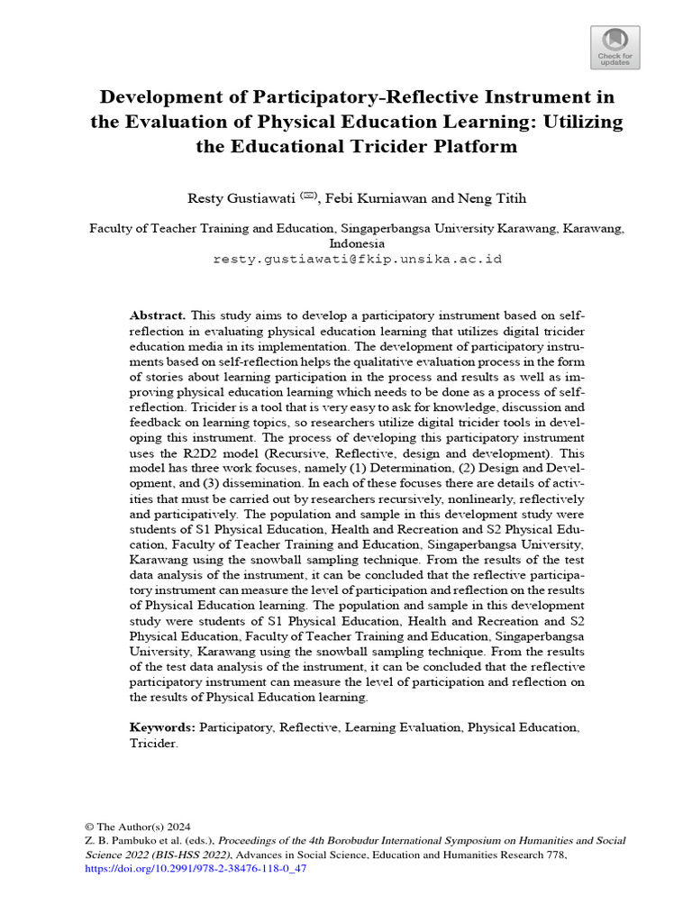 Development of Participatory-Reflective Instrument in The Evaluation of Physical Education ...