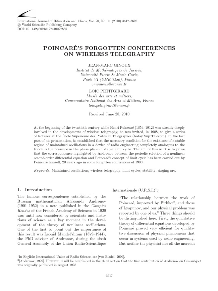 Poincaré IJBC 2010 | PDF | Electric Arc | Stability Theory
