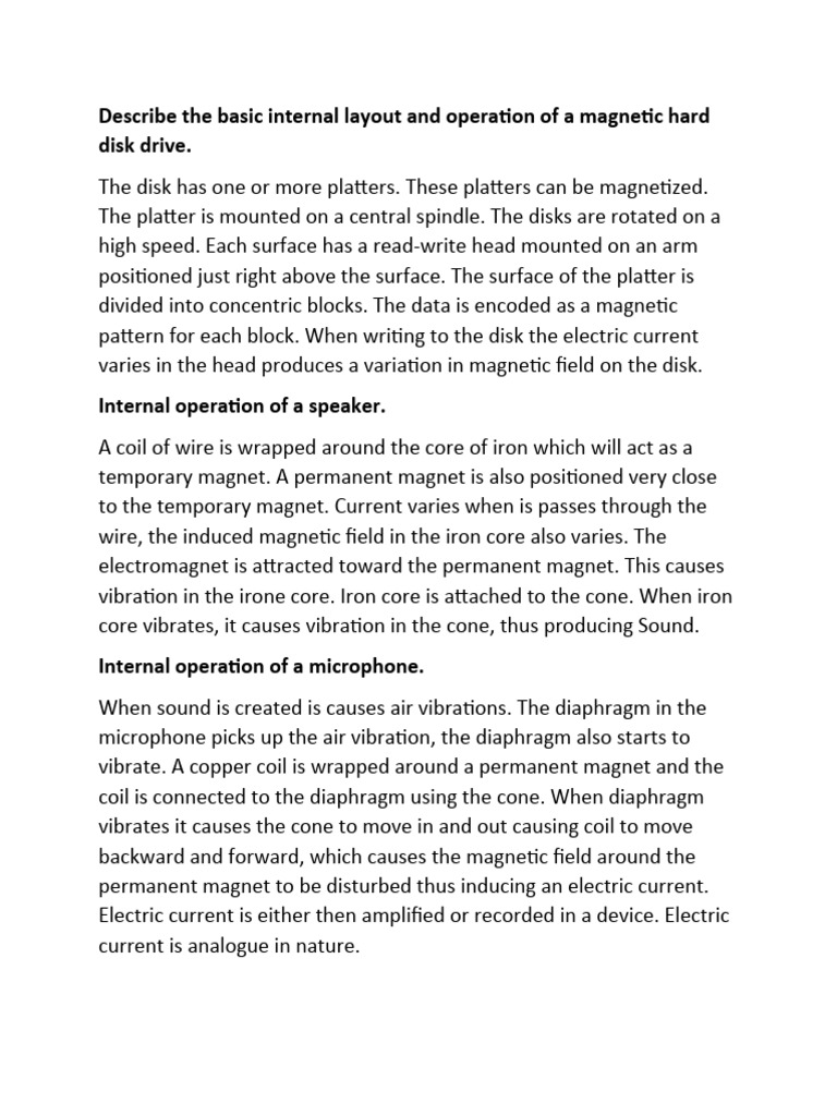 Describe The Basic Internal Layout And Operation Of A Magnetic Hard Disk Drive Download Free