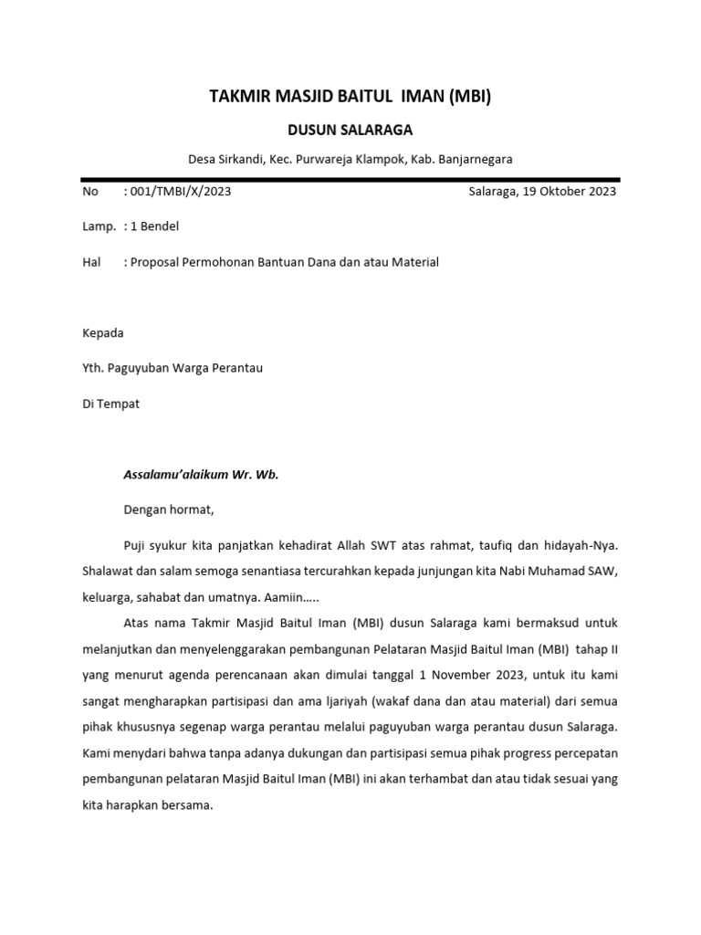 PROPOSAL - Takmir Masjid Baitul Iman | PDF