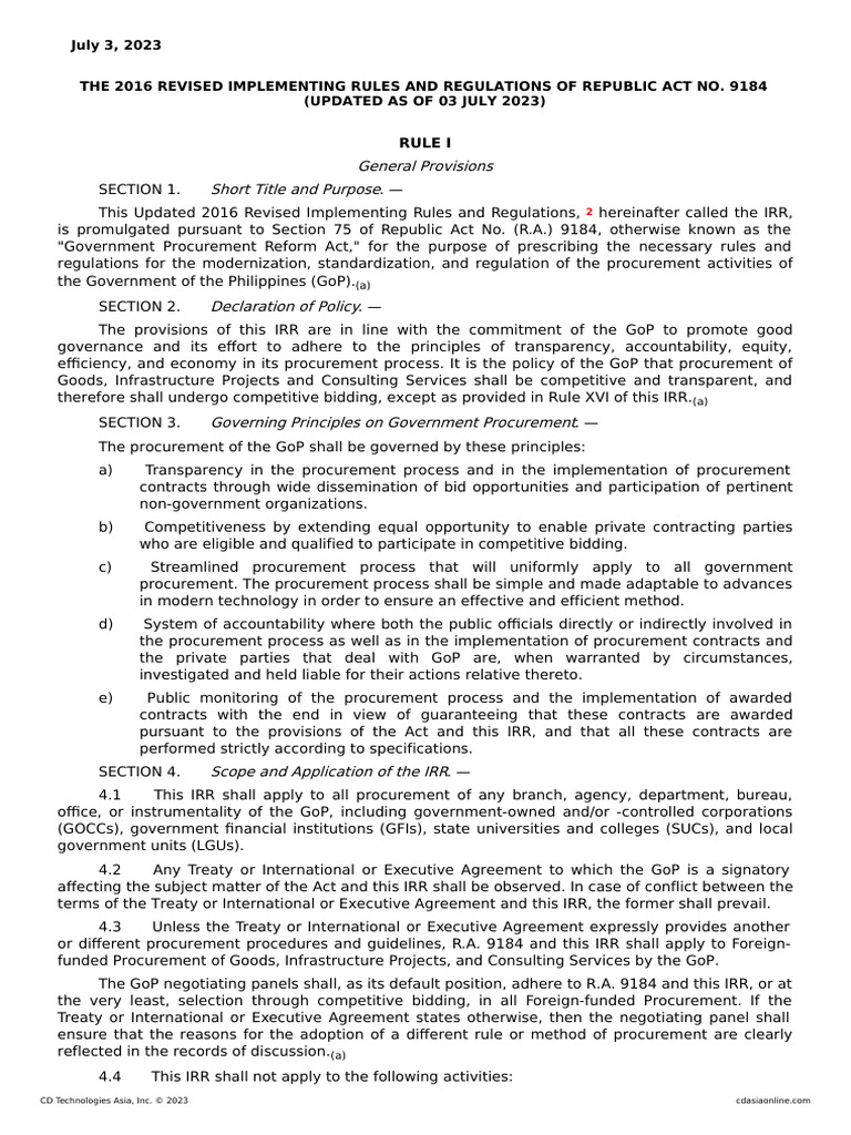 The 2016 Revised Implementing Rules and Regulations of Republic Act No. 9184 (Updated As of 03 ...