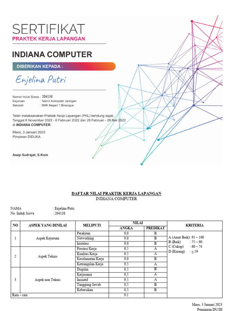 Sertifikat PKL 2022 | PDF