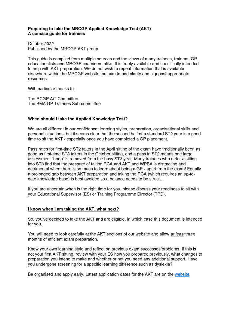 MRCGP AKT Preparation Guide | PDF | General Practitioner | Medicine