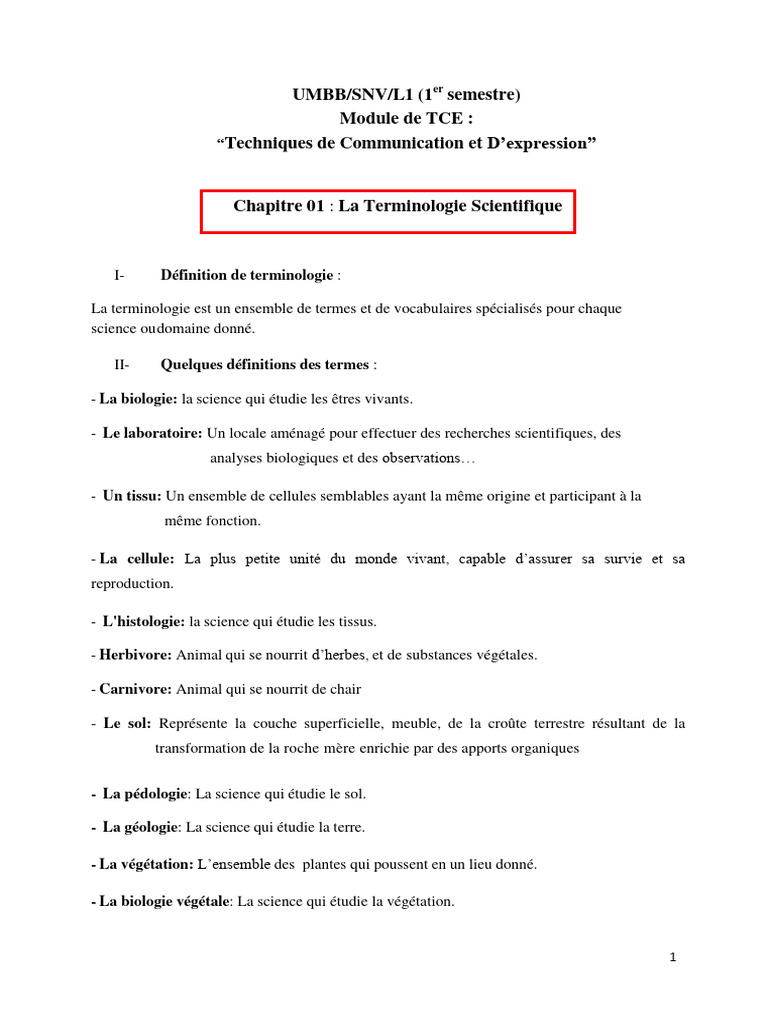 Introduction à la Terminologie Scientifique | PDF | Cellule (Biologie ...
