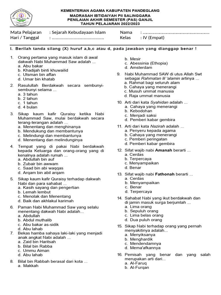 Soal SKI - Kls 4 | PDF